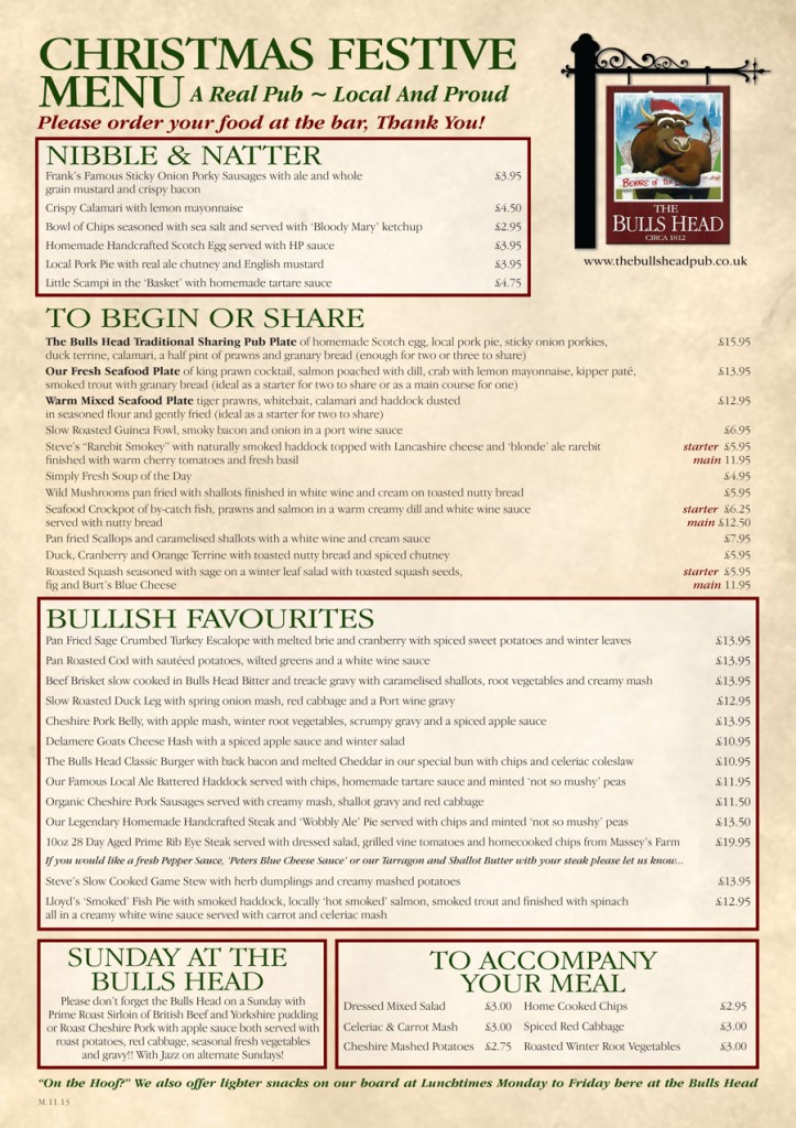 Our Winter Menu | The Bulls Head Pub Mobberley