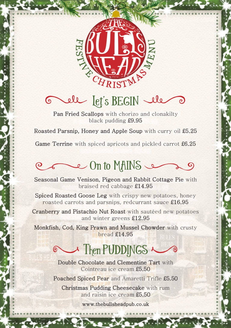 Festive Menu | The Bulls Head Pub Mobberley