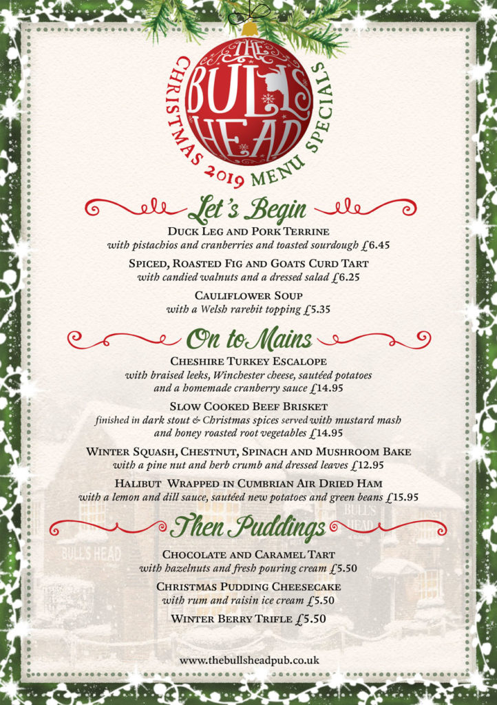Christmas Menu | The Bulls Head Pub Mobberley