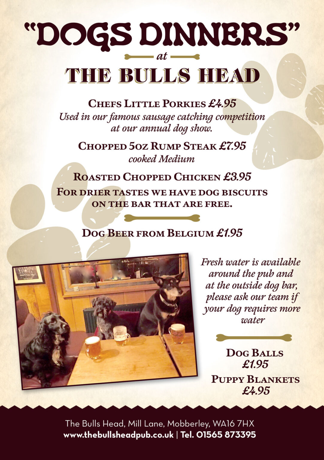 Pet Dog Menu | The Bulls Head Pub Mobberley