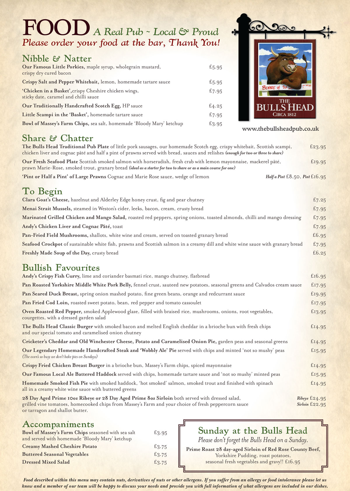 Monday-Saturday | The Bulls Head Pub Mobberley