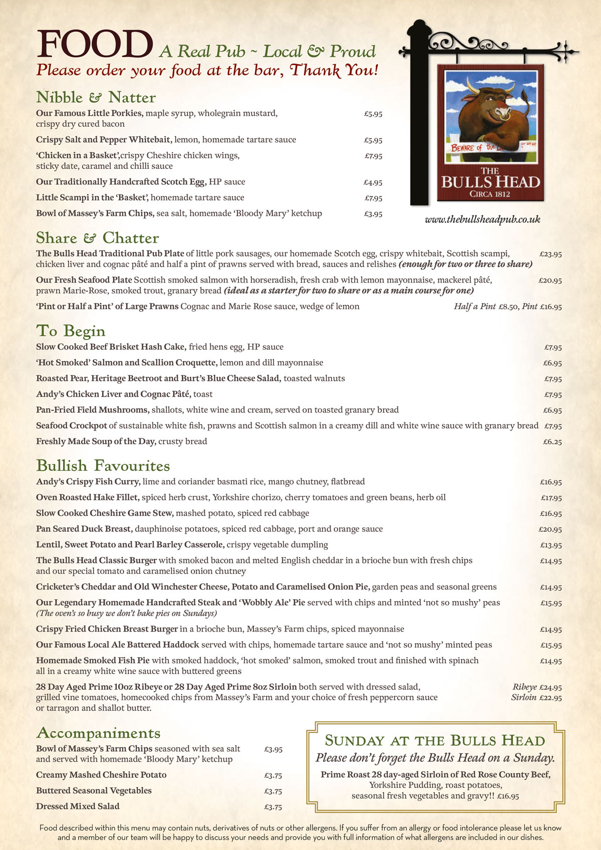 Monday-Saturday | The Bulls Head Pub Mobberley