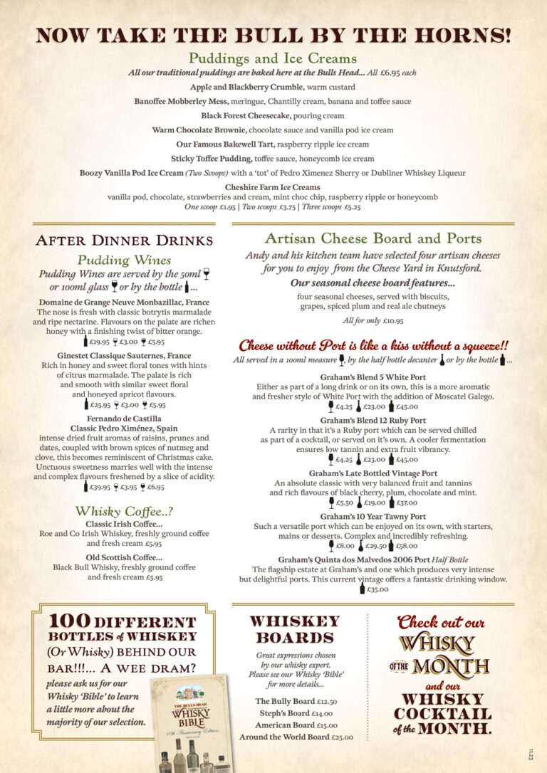 Monday-Saturday | The Bulls Head Pub Mobberley