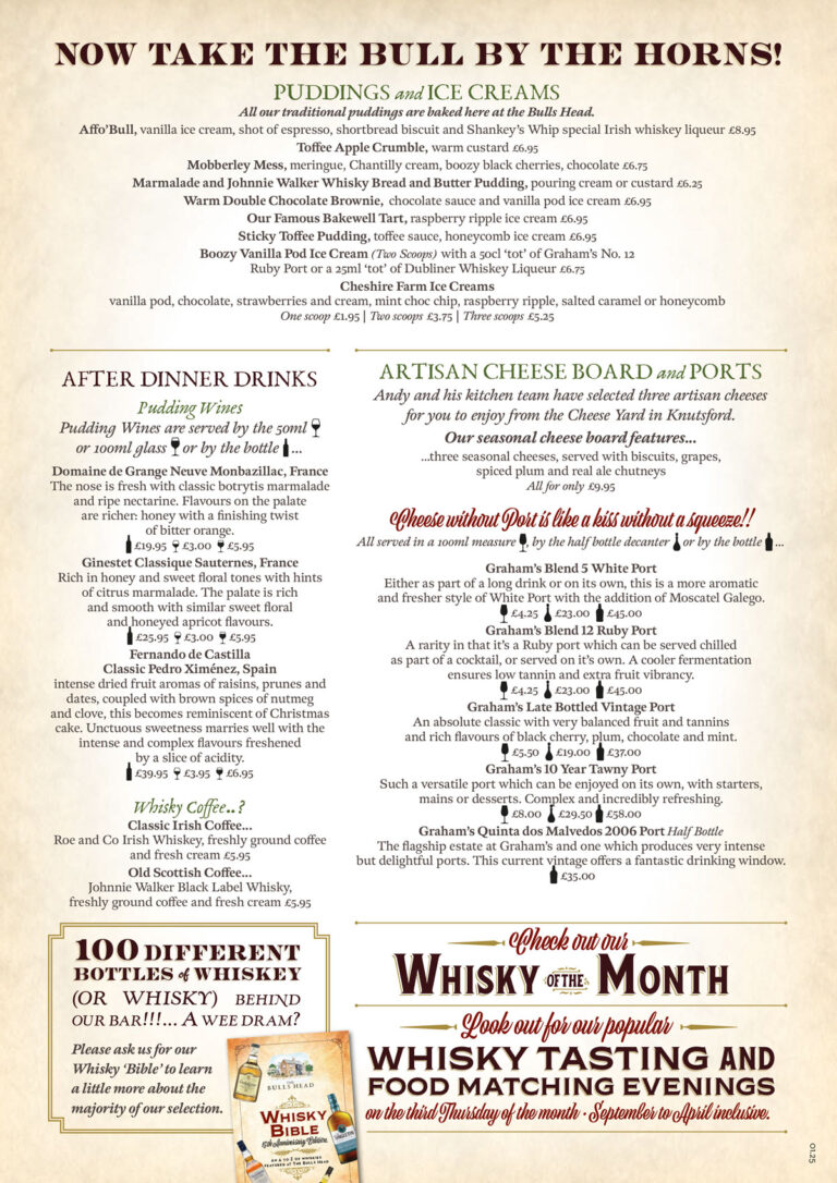 Monday-Saturday | The Bulls Head Pub Mobberley